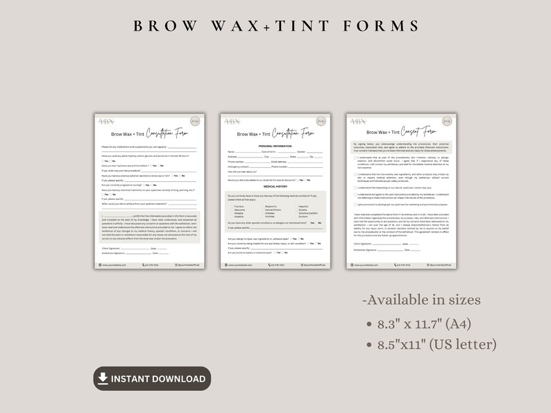 Brow Wax Consent Forms, Brow Wax and Tint Business Bundle, Consultation ...