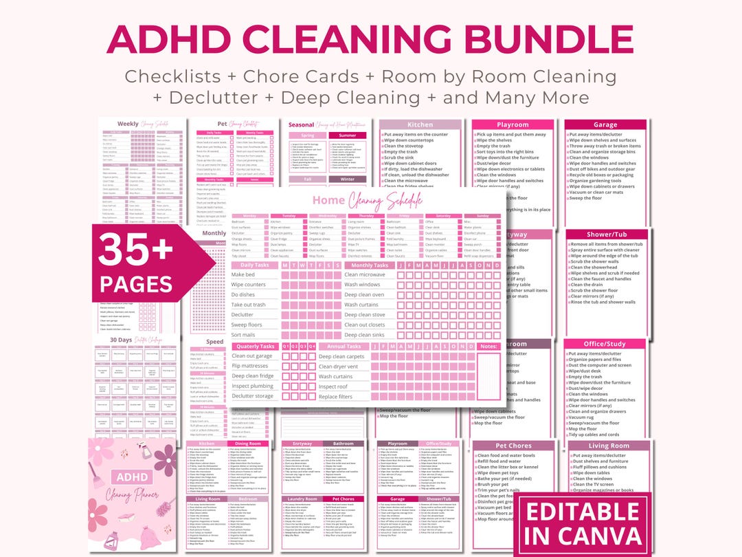 ADHD Cleaning Checklist Bundle, Cleaning Schedule, ADHD Cleaning ...