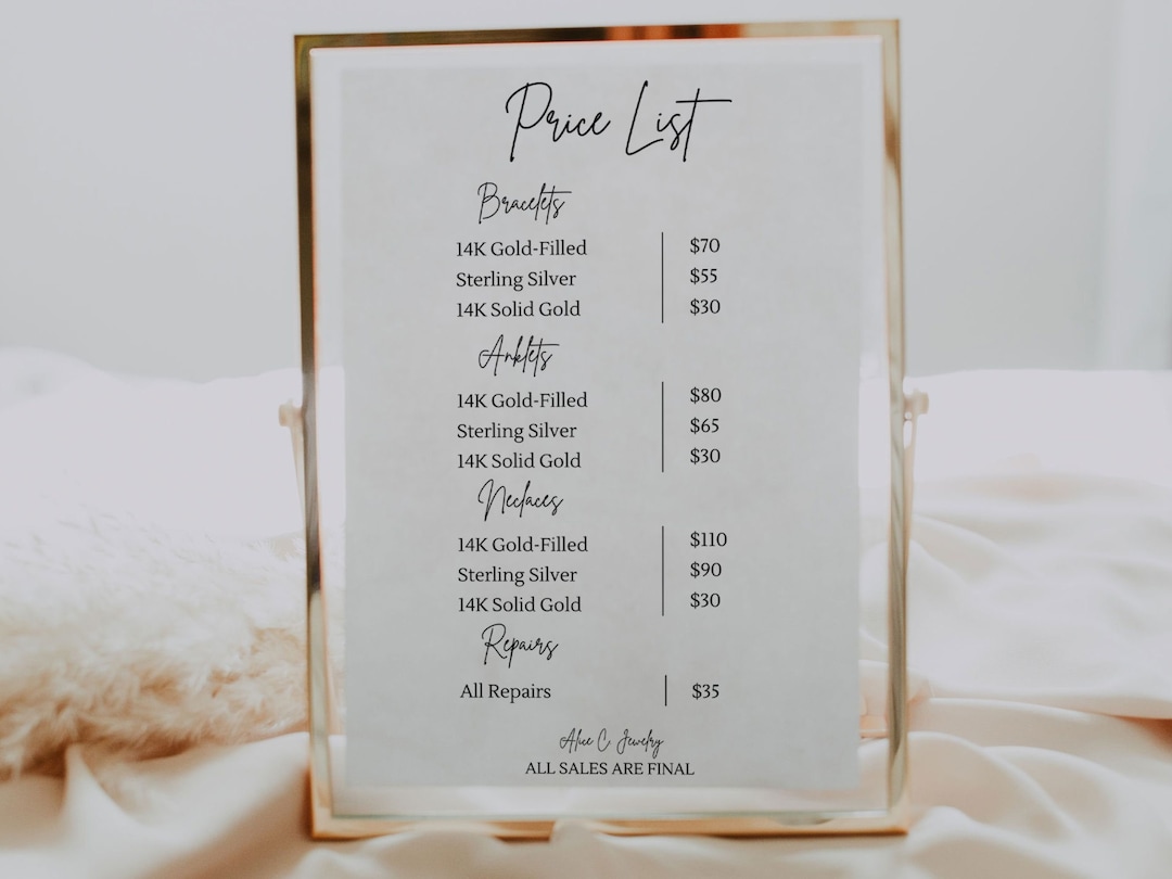 Permanent Jewelry Price List Sign, Permanent Jewelry Editable Template ...