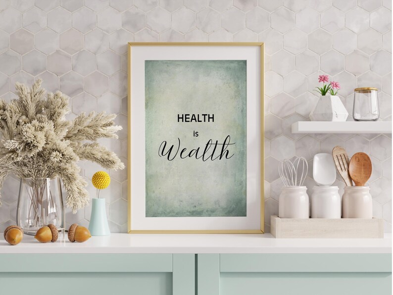 Health is Wealth Printable Digital Wall Art, Sage Green Antique ...
