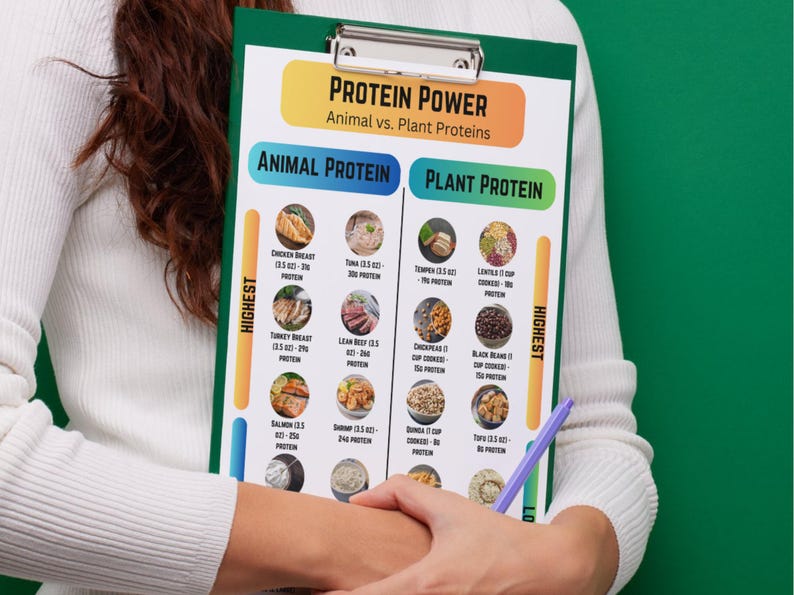 High Protein Food Chart Printable, Digital Protein Chart Animal Protein ...