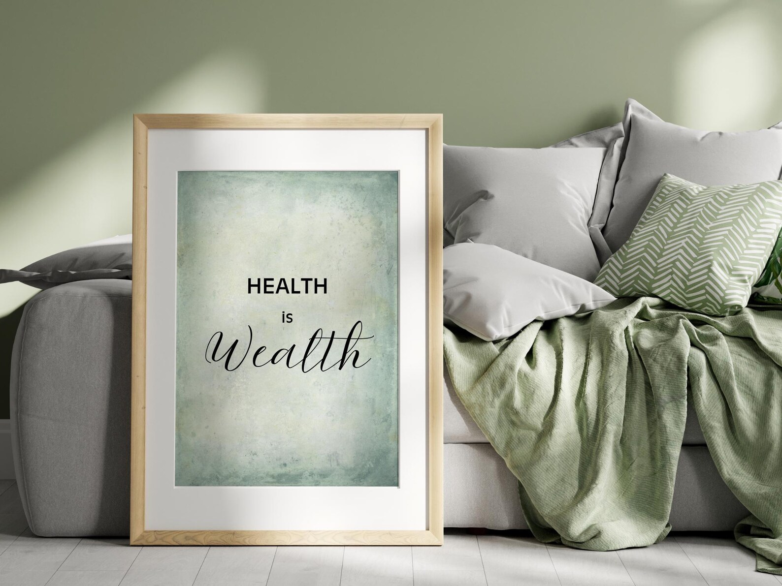 Health is Wealth Printable Digital Wall Art, Sage Green Antique ...