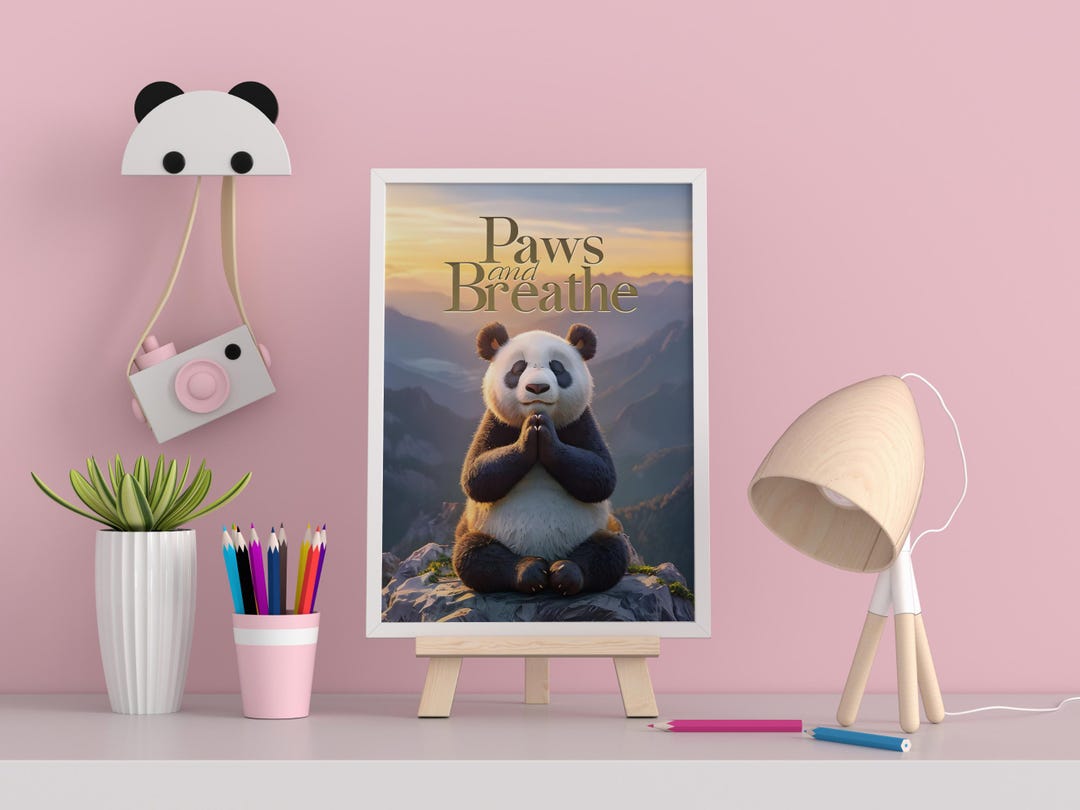 Kids Meditation Poster, Paws and Breathe Panda Bear Poster, Mindful ...