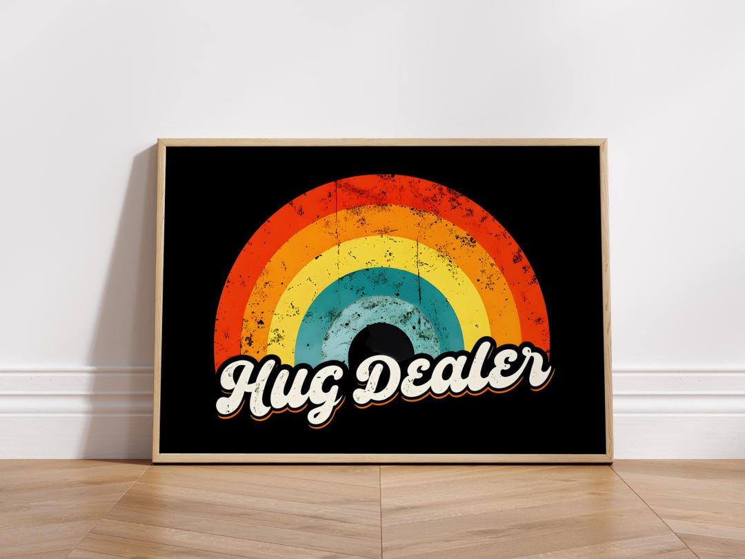 Hug Dealer Printable Wall Art, Retro Rainbow Print, Vintage 70s Poster ...