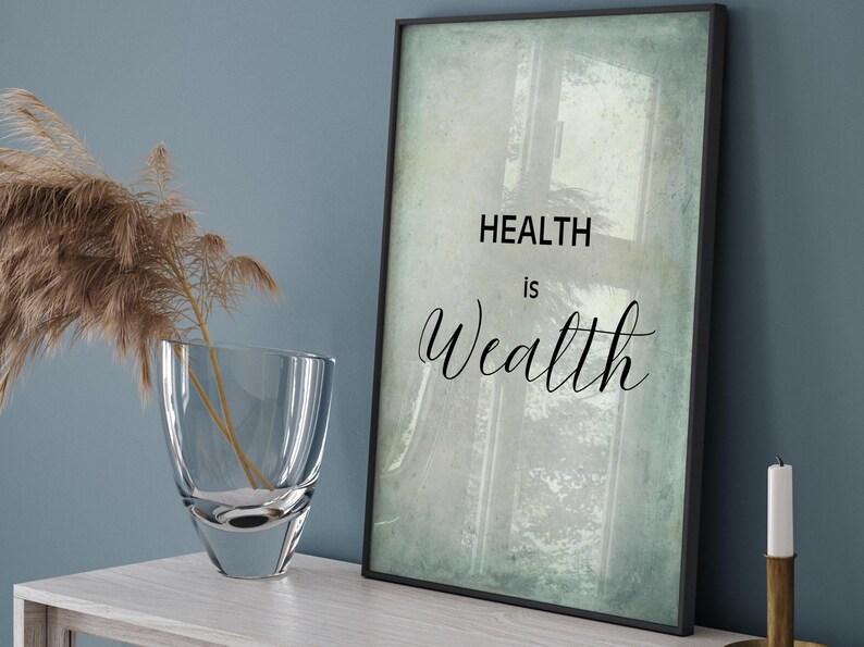 Health is Wealth Printable Digital Wall Art, Sage Green Antique ...