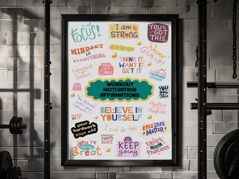 Workout Affirmations Motivational Poster, Fitness Wall Art, Gym ...
