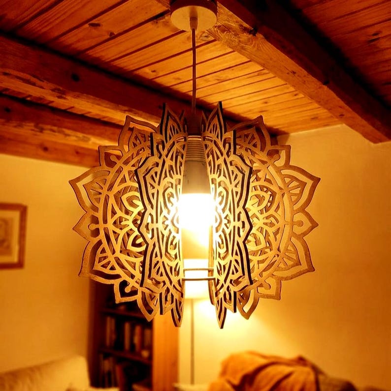 Mandala Pendant Light SVG | Laser Cut Lamp Shade | 8 Panel Hanging ...