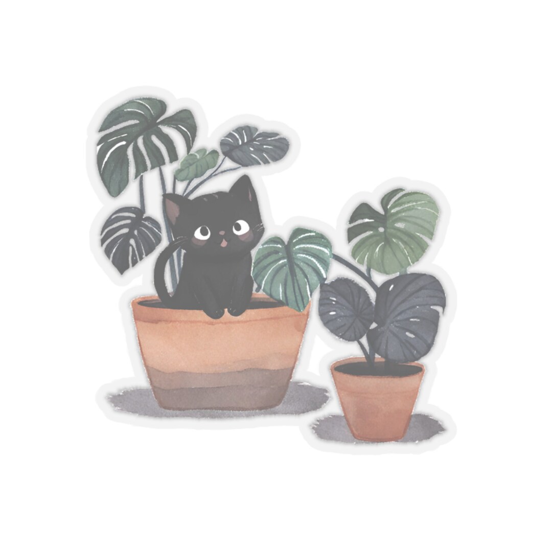 Monstera Cute Kitten Kiss-cut Stickers Black Caat - Etsy