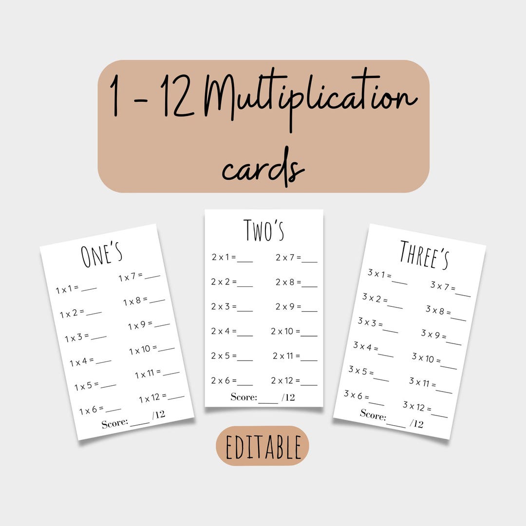 Multiplication Cards, Multiplication Flash Cards, Times Tables, Answer ...