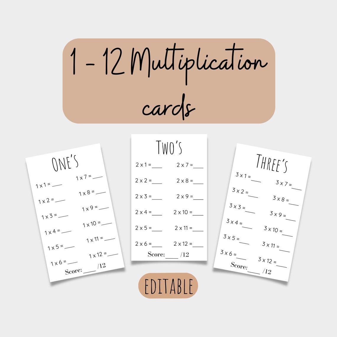Multiplication Cards, Multiplication Flash Cards, Times Tables, Answer ...
