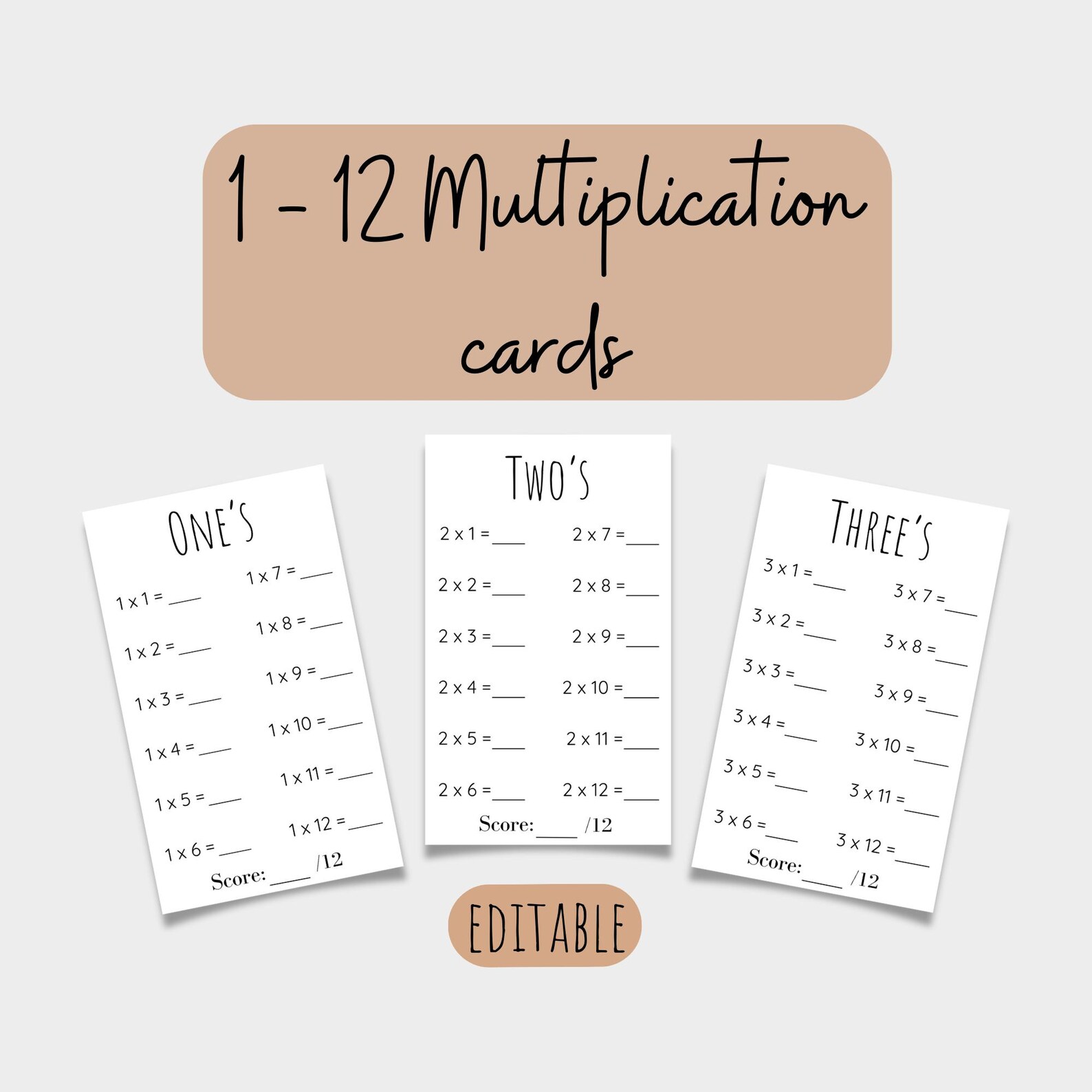 Multiplication Cards, Multiplication Flash Cards, Times Tables, Answer ...