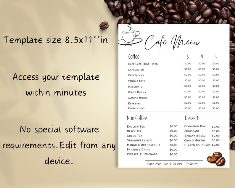 Cafe Menu Template, Coffee Shop Menu, Fully Editable - Etsy
