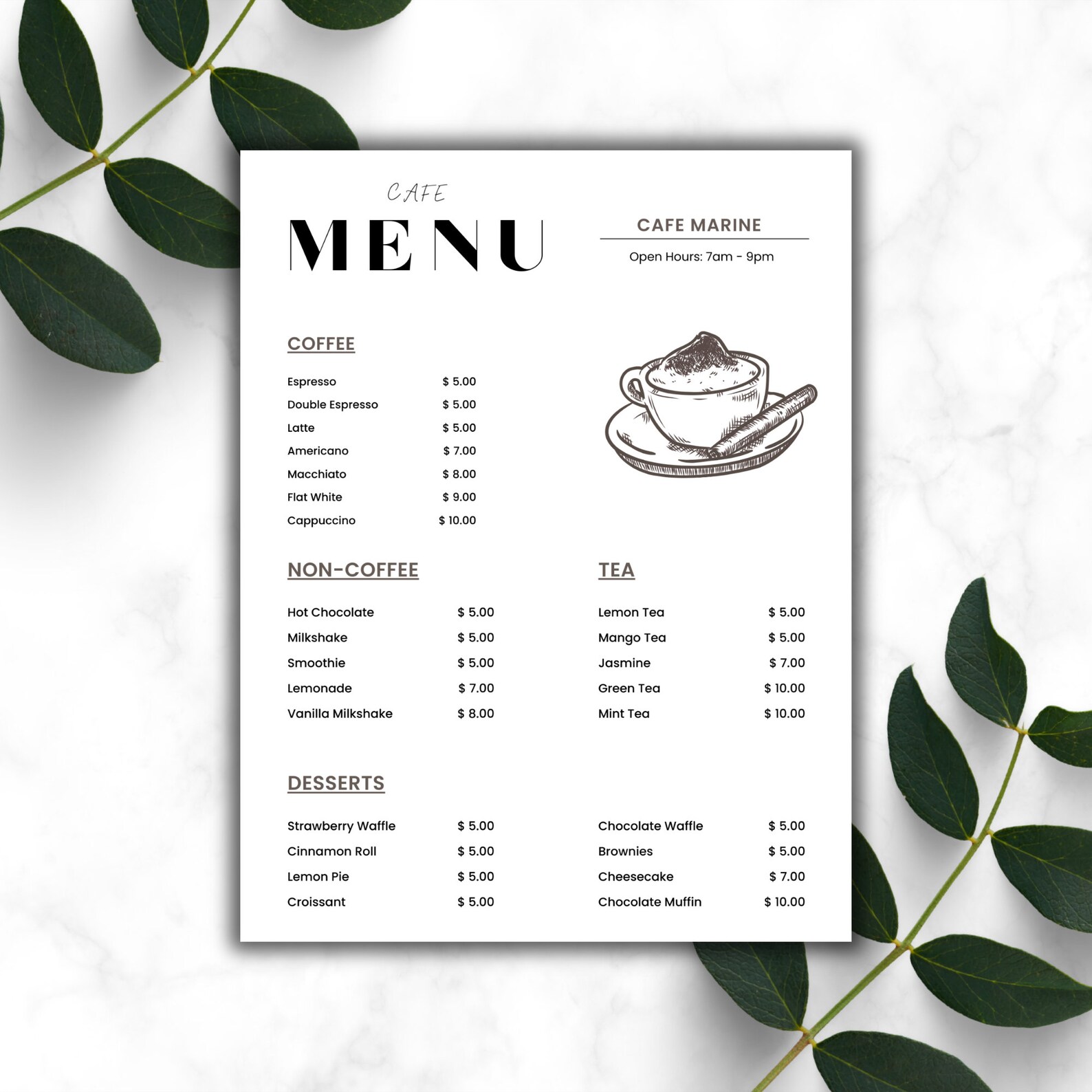 Cafe Menu Template, Coffee Menu, Fully Editable, Drinks Menu, Food Menu ...