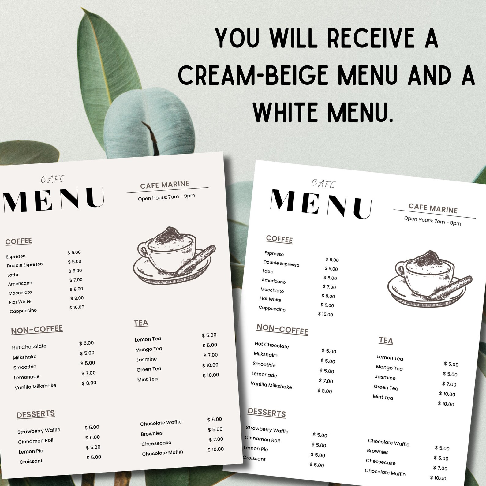 Cafe Menu Template, Coffee Menu, Fully Editable, Drinks Menu, Food Menu ...