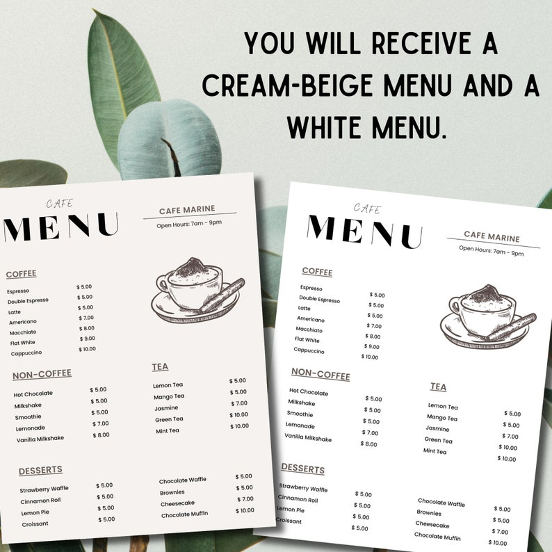 Cafe Menu Template, Coffee Menu, Fully Editable, Drinks Menu, Food Menu ...