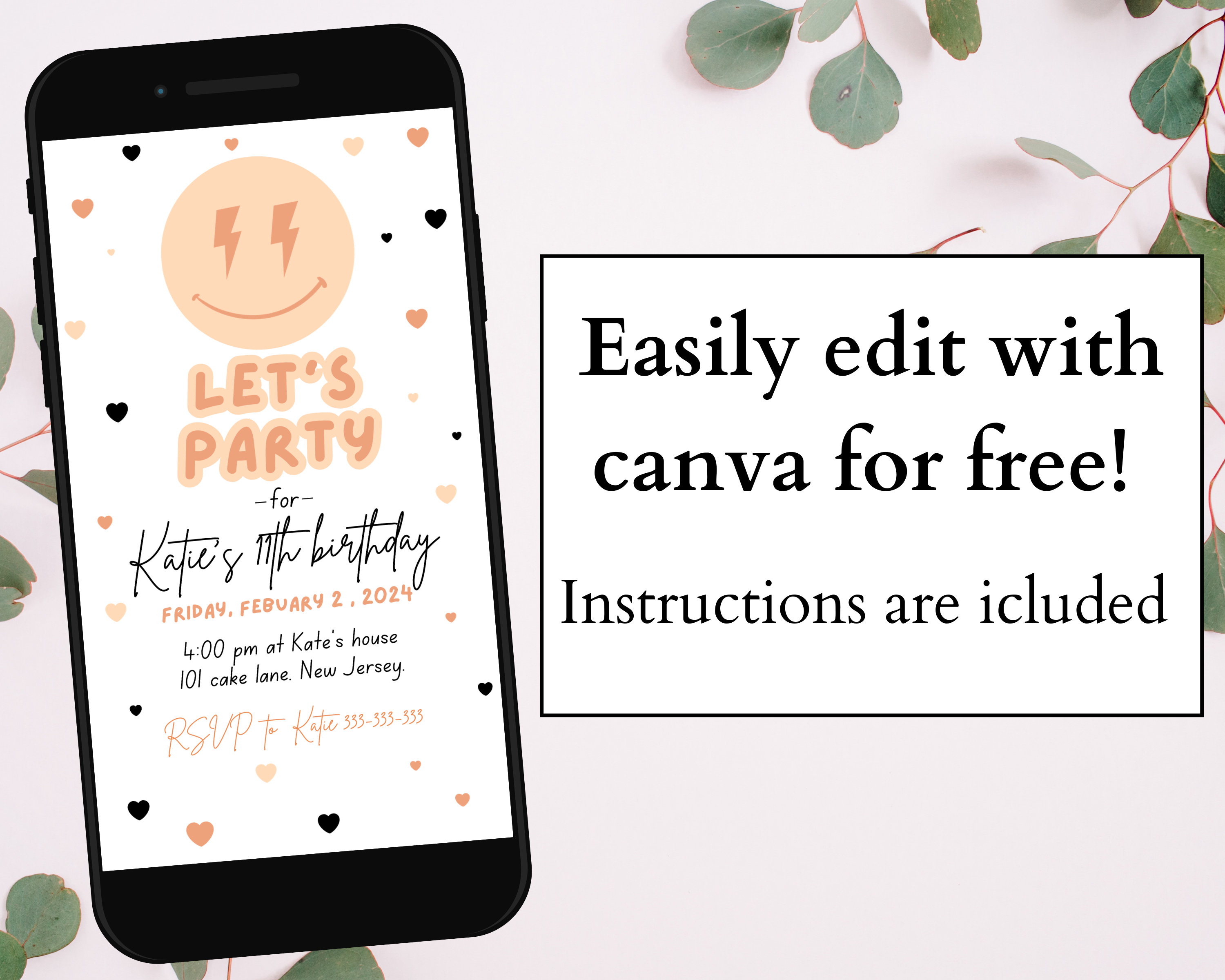 Editable Smiley Birthday Invitation - Etsy