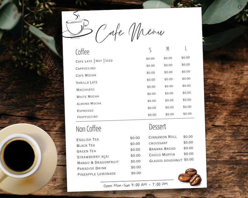 Cafe Menu Template, Coffee Shop Menu, Fully Editable - Etsy