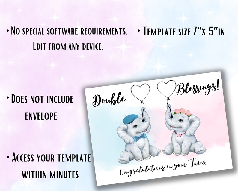Cute Twins Congratulation Card, Elephant Card - Etsy