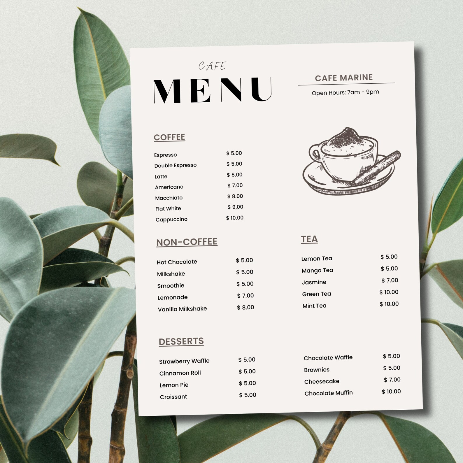 Cafe Menu Template, Coffee Menu, Fully Editable, Drinks Menu, Food Menu ...