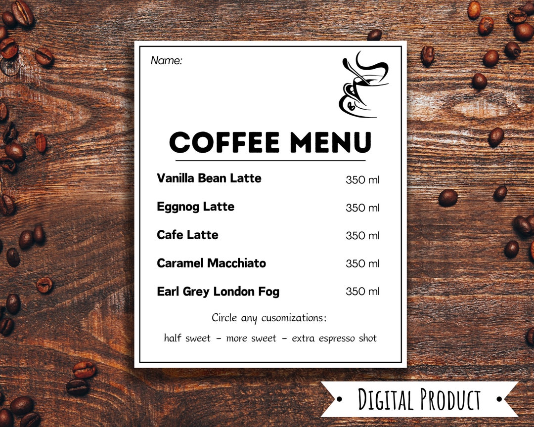 Editable Coffee Menu Template (digital Download) - Etsy