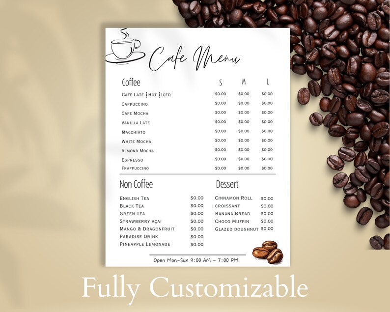 Cafe Menu Template, Coffee Shop Menu, Fully Editable - Etsy