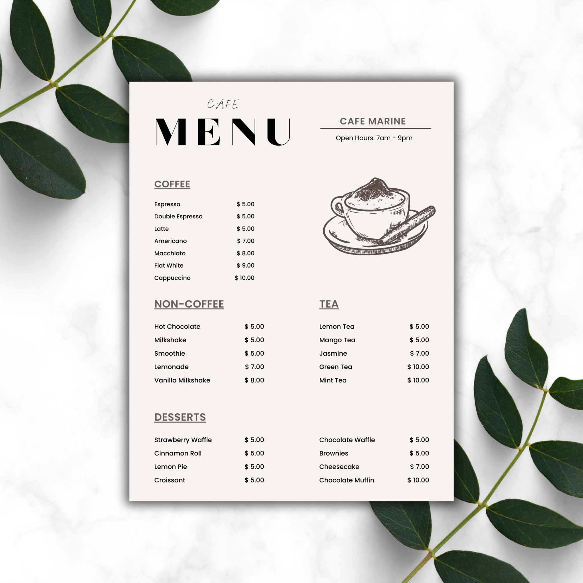 Cafe Menu Template, Coffee Menu, Fully Editable, Drinks Menu, Food Menu ...
