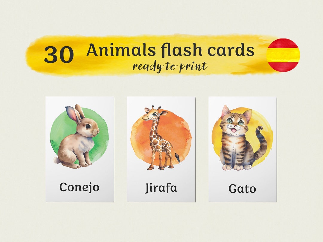 30 Animals Flash Cards Spanish Version Pre-school Cards - Etsy