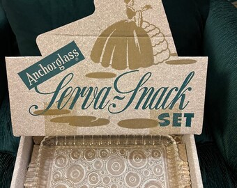 Vintage Anchorglass Serva-snack Set in Crystal Glass - Etsy