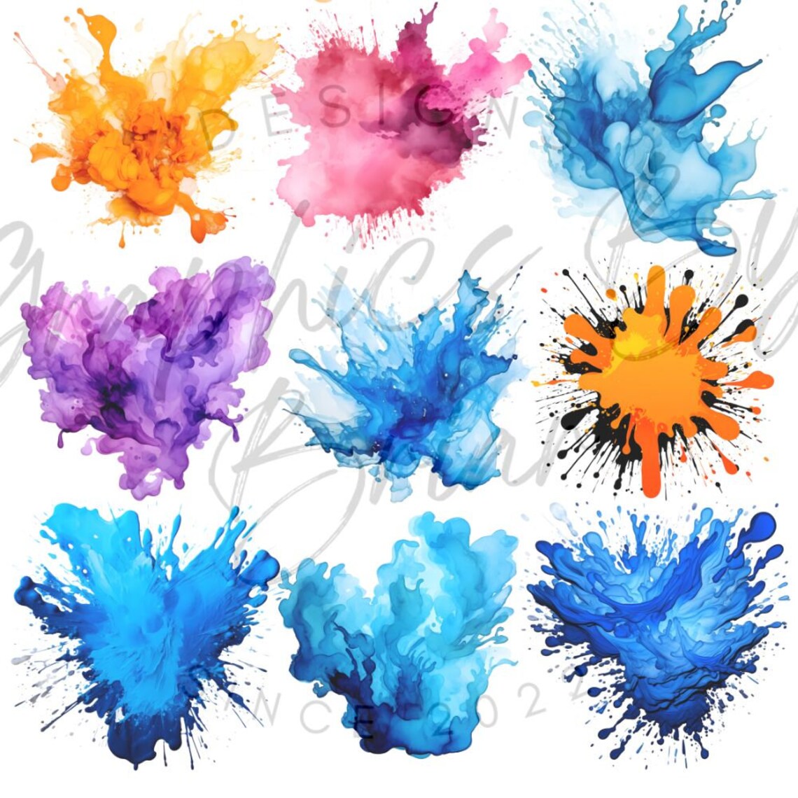 Watercolor Color Splash Clipart PNG Paint Splatter Clipart Alcohol Ink ...