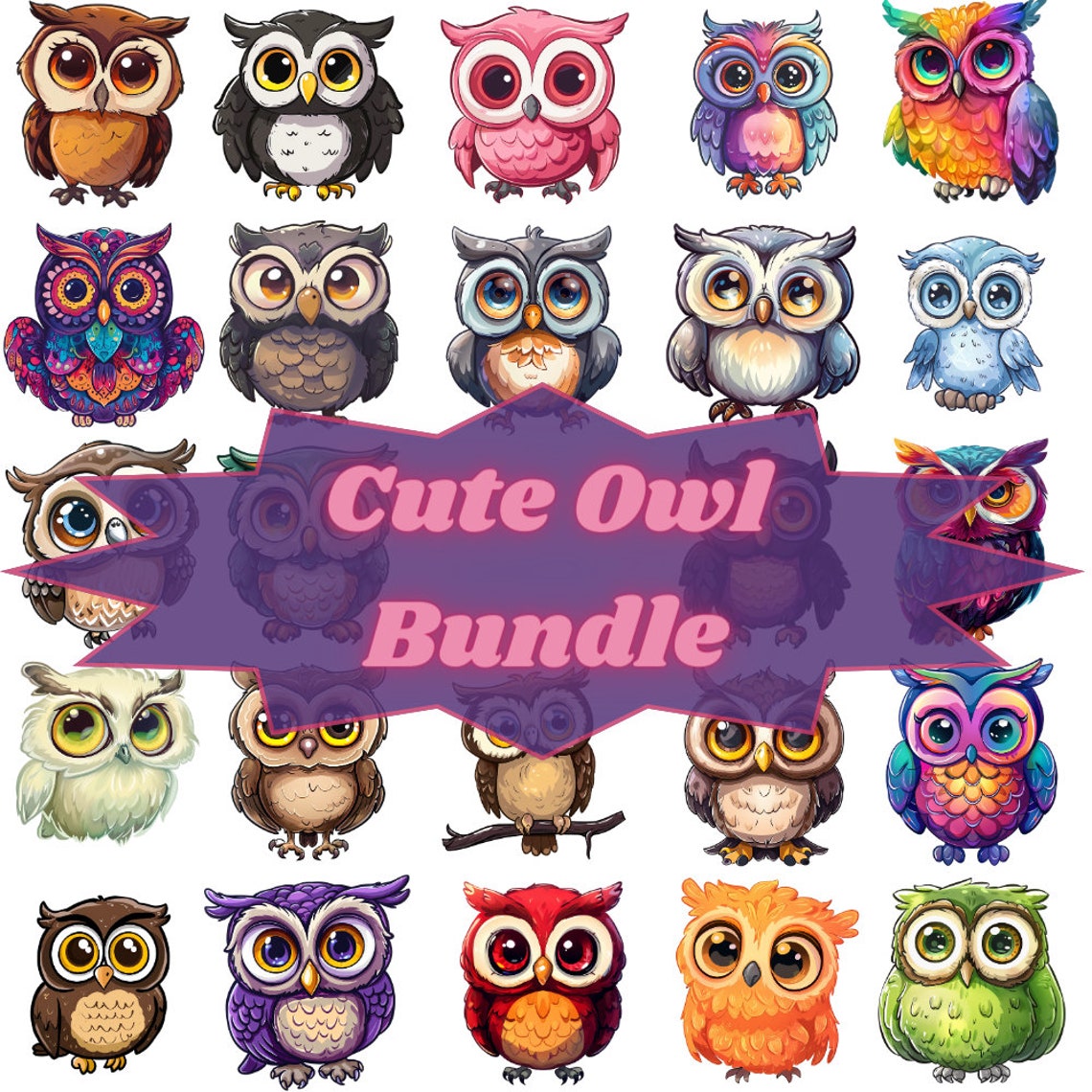 Colorful Cute Owl Clipart Bundle, Vibrant Colors, Owl Clipart PNG, Owl ...