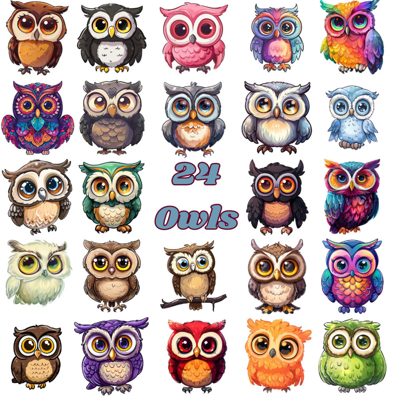 Colorful Cute Owl Clipart Bundle, Vibrant Colors, Owl Clipart PNG, Owl ...