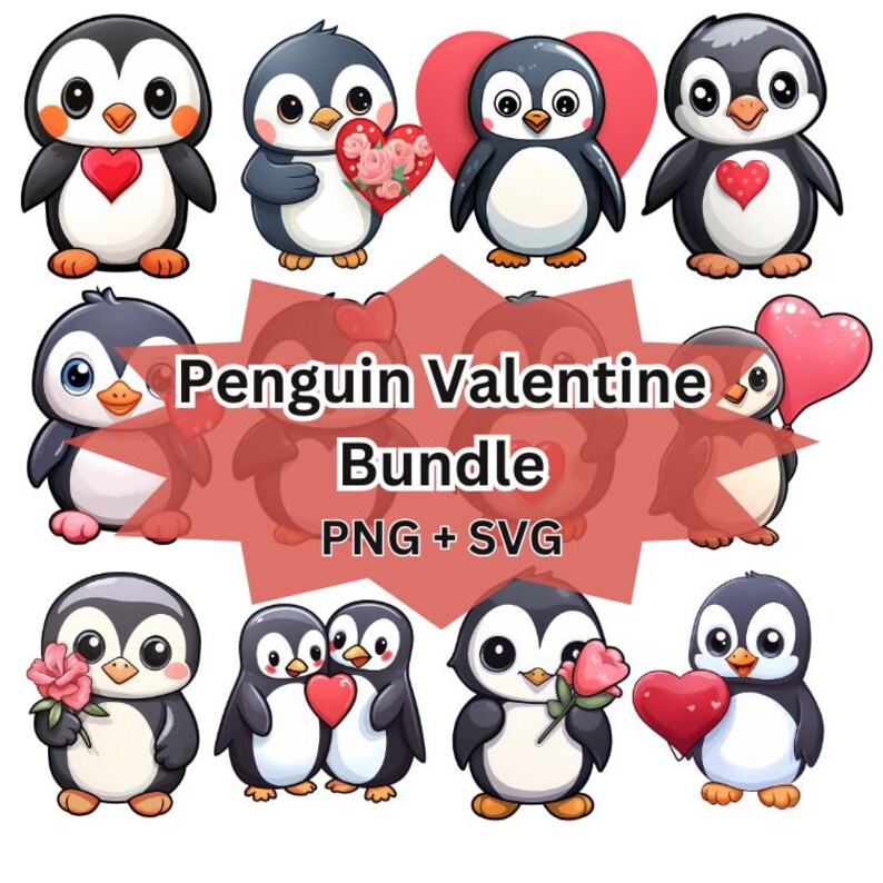 Cute Penguin Clipart, Penguin PNG, Valentine Printable, Penguin ...