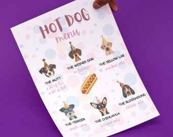 Puppy Birthday Party Hot Dog Menu 8x10 Printable Instant Download Doggy ...