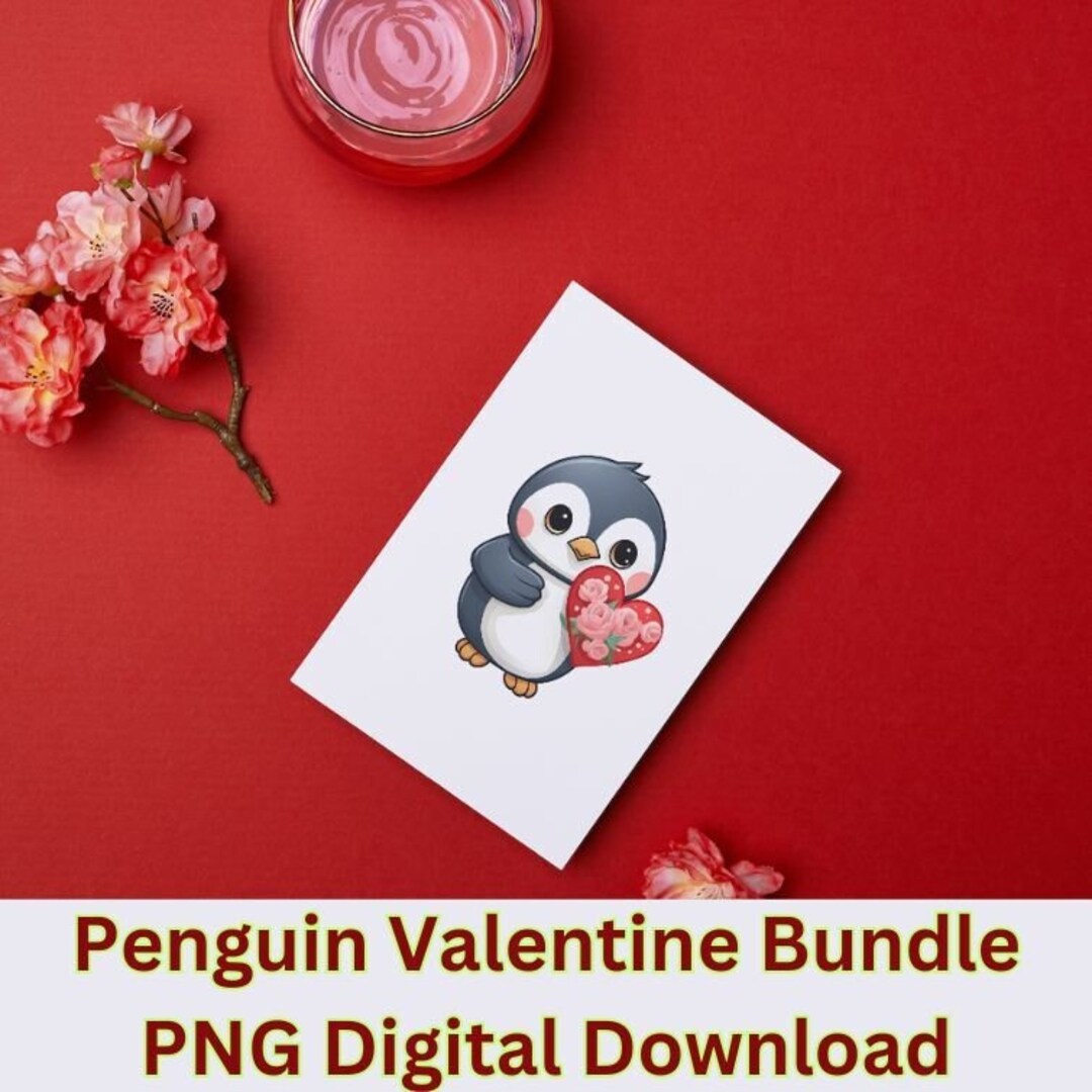 Cute Penguin Clipart, Penguin PNG, Valentine Printable, Penguin ...