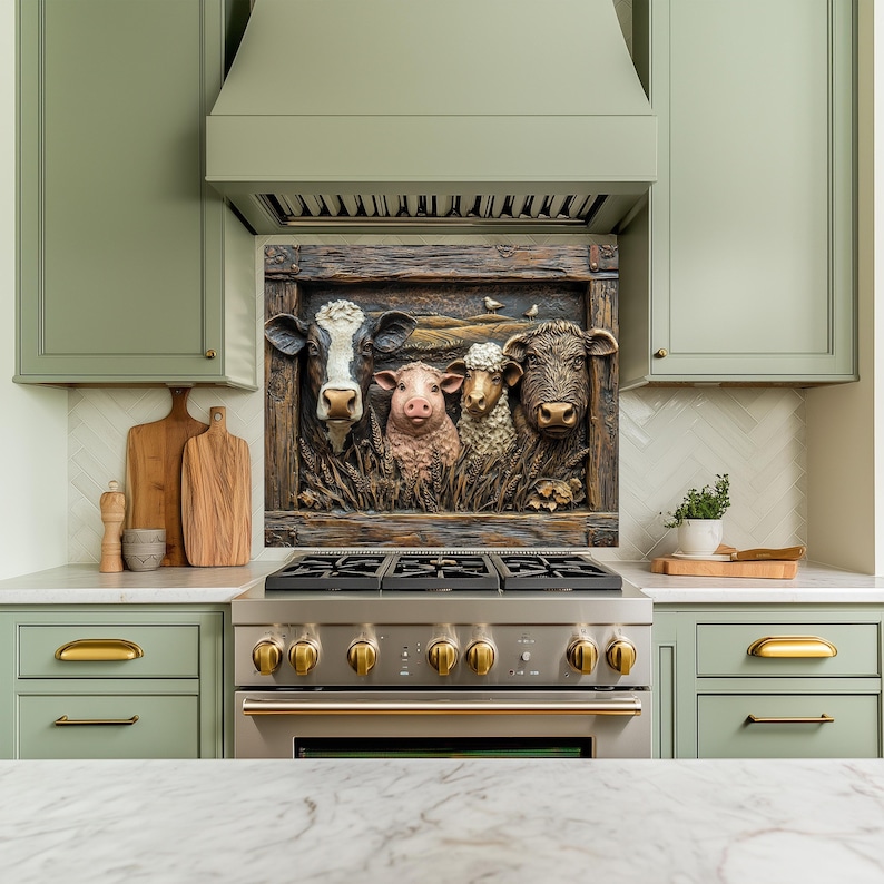Farm Animal Tempered Glass Backsplash: Rustic Kitchen Decor - Etsy UK