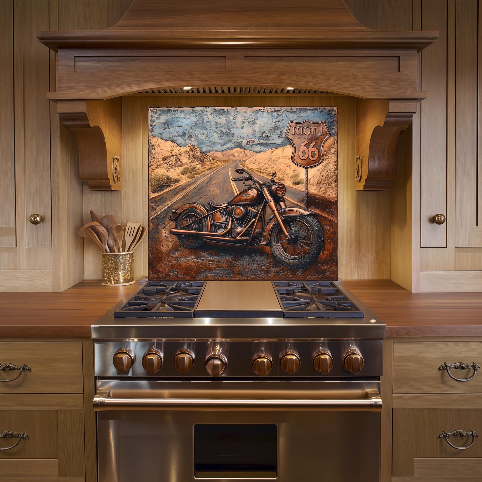 Retro Road Trip Glass Kitchen Backsplash: Rustic Mountain Copper Design ...