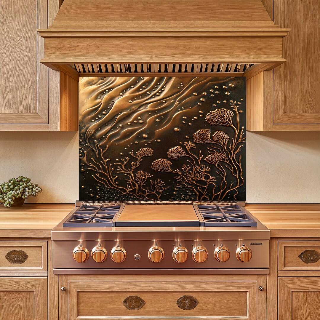 Tempered Glass Kitchen Backsplash, Relief of A Coral Backsplash, Glass ...