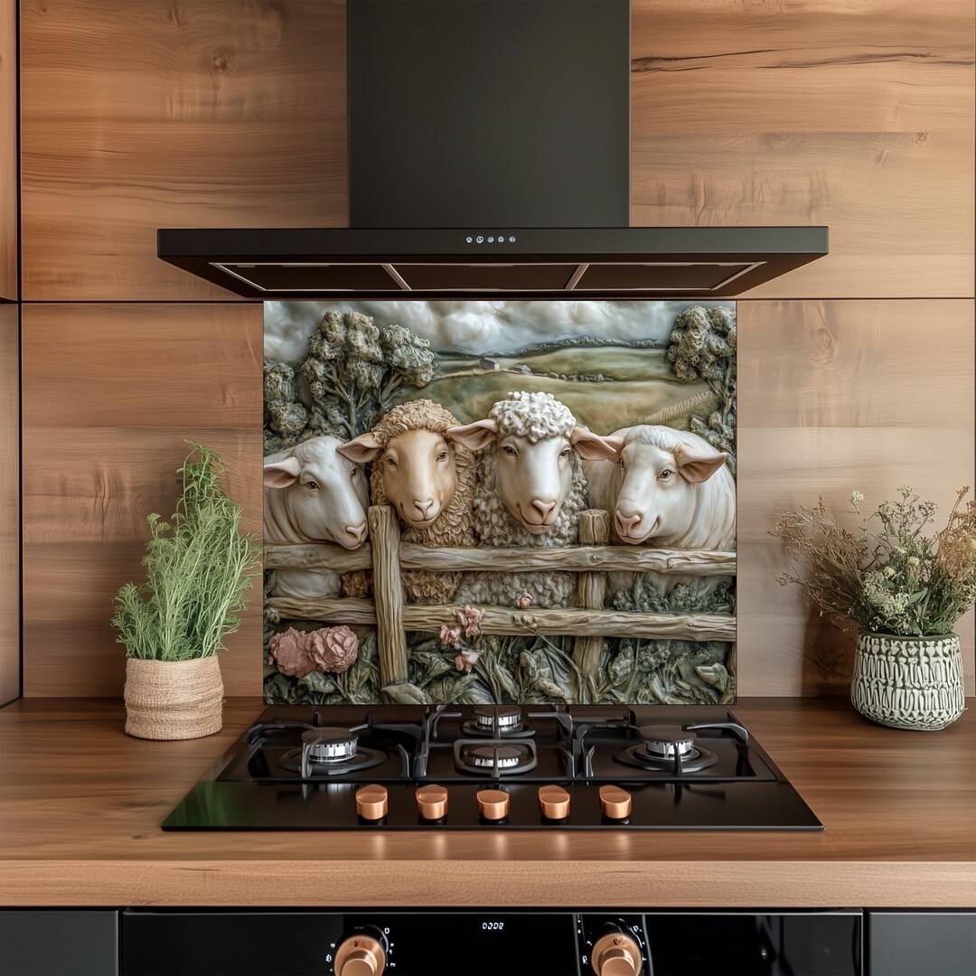 Farm Animal Tempered Glass Kitchen Backsplash: Rustic Sheep Design - Etsy