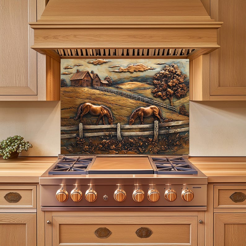 Horse Farm Tempered Glass Kitchen Backsplash: Heat & Scratch Resistant ...