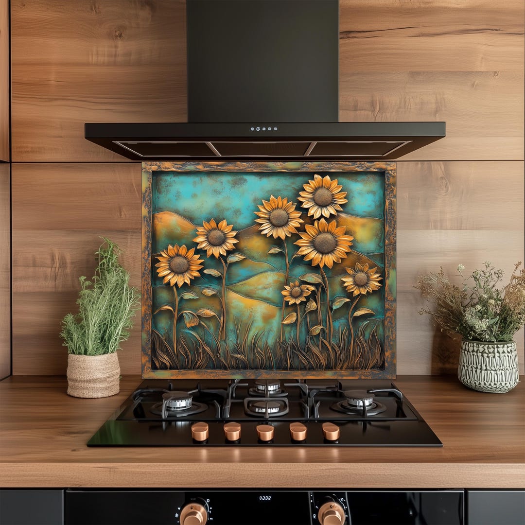 Glass Kitchen Backsplash Behind Stove, Daisy Rustic Glass Backsplash ...