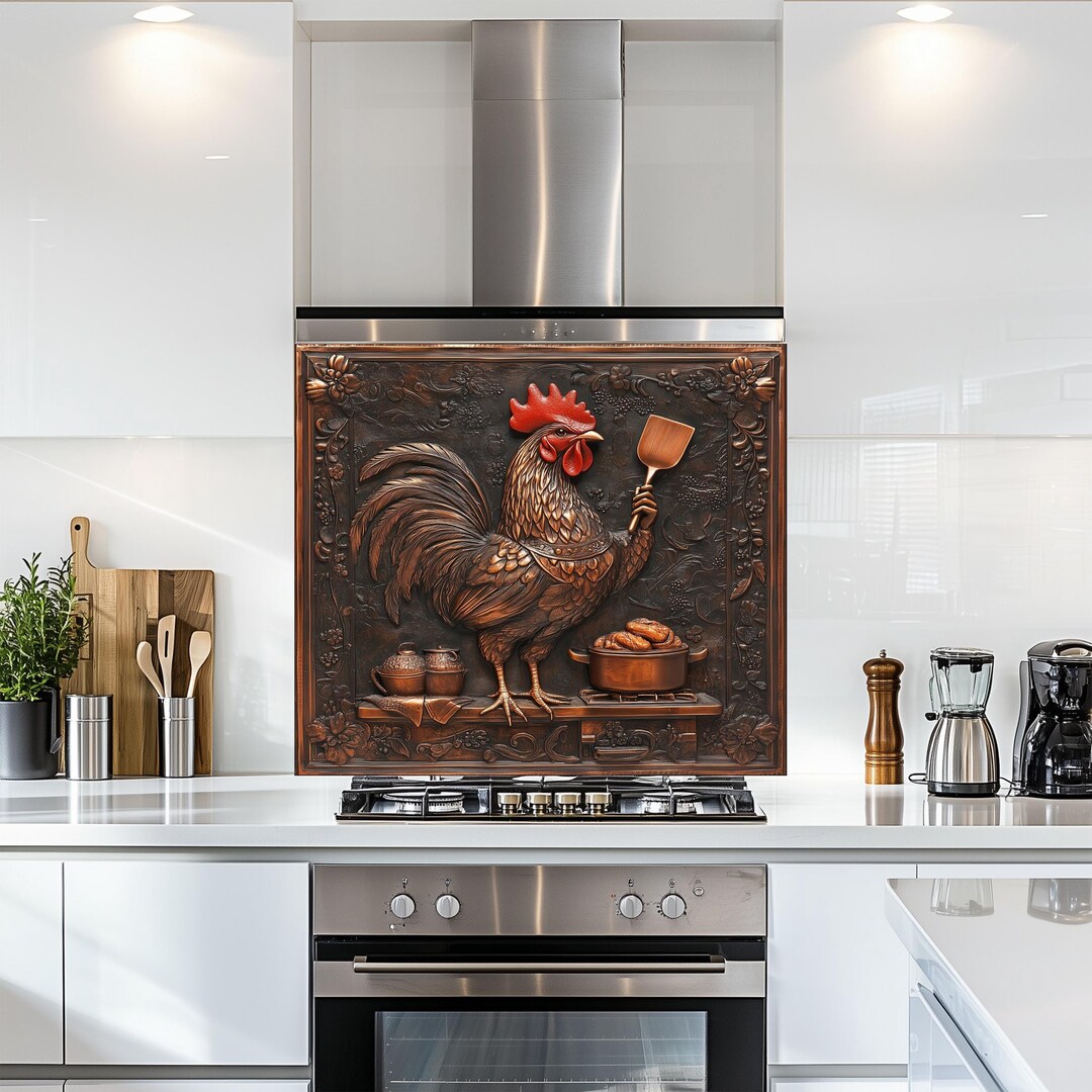 Tempered Glass Kitchen Backsplash, Rooster Chef Glass Backsplash, Glass ...