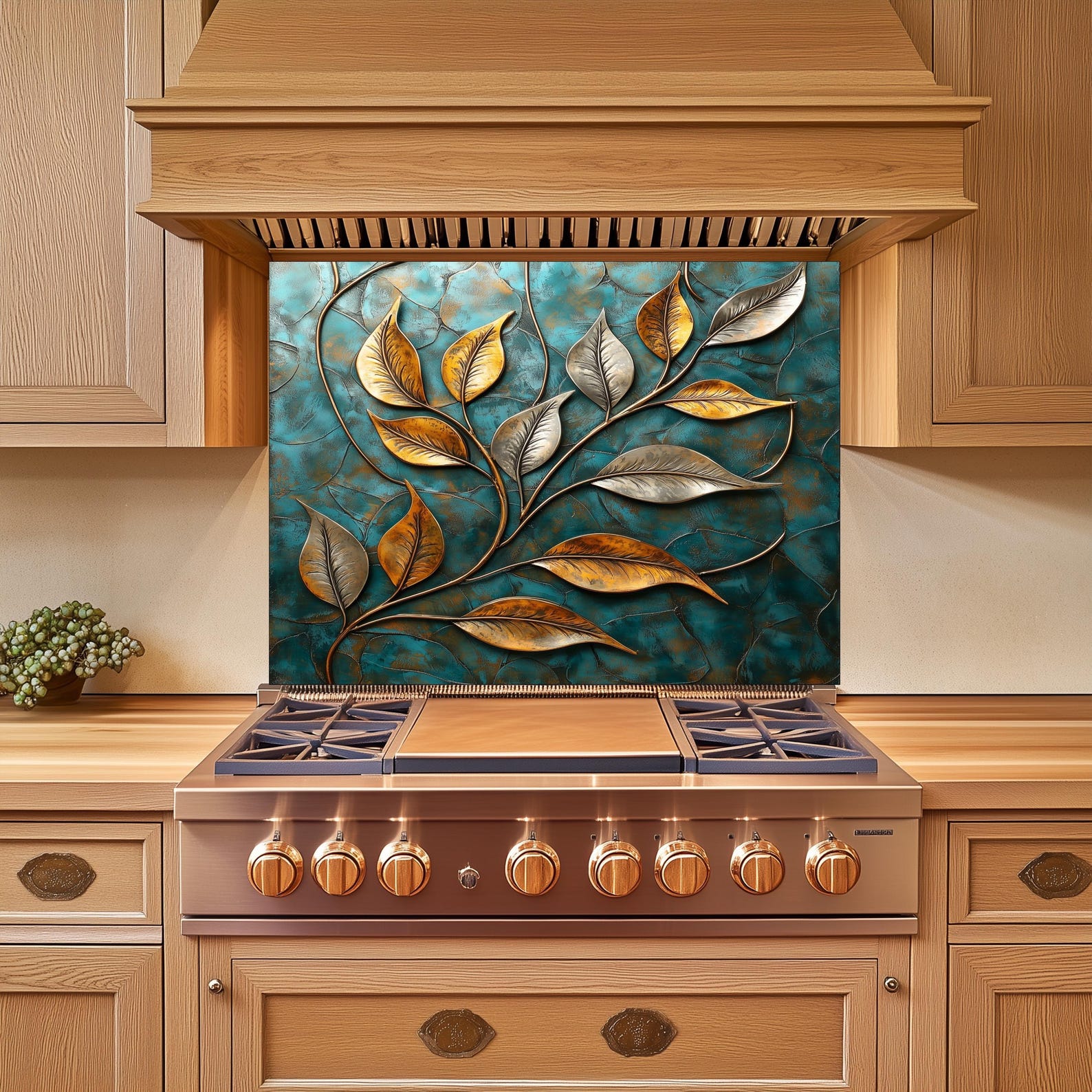 Tempered Glass Kitchen Backsplash: Rustic Leaf Design, Heat Resistant ...