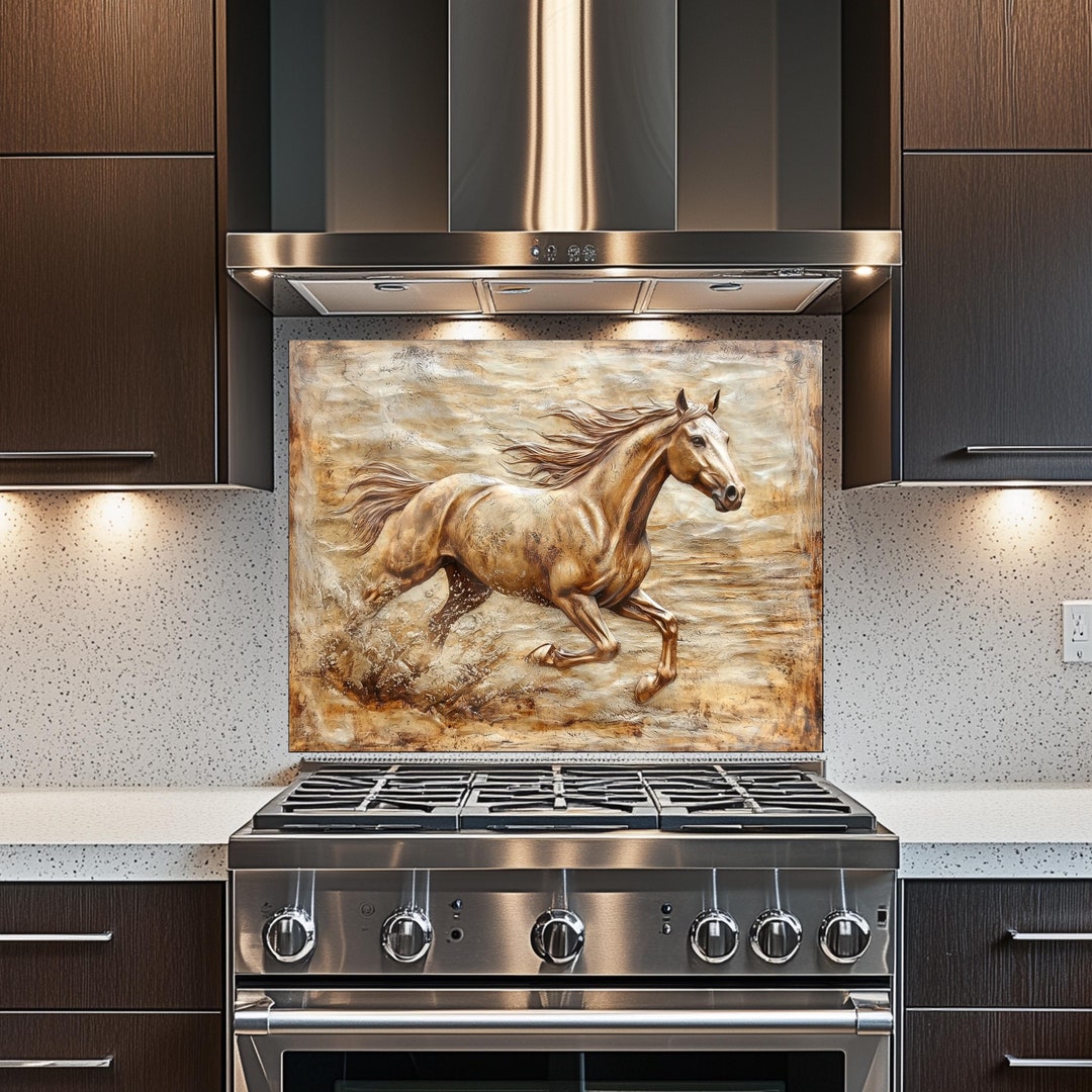 Tempered Glass Kitchen Backsplash, Horse Glass Backsplash, Glass ...