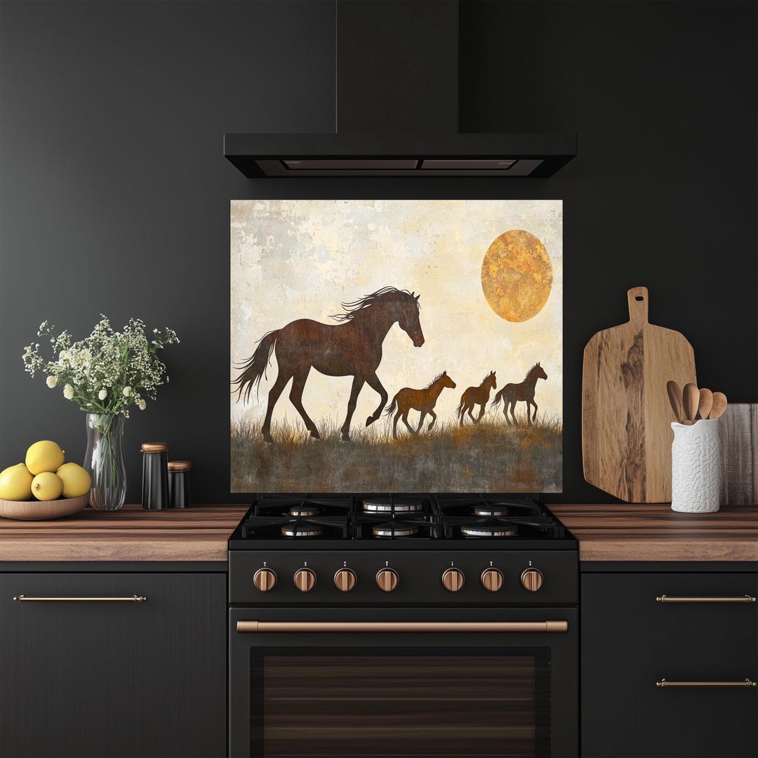 Horse Family Tempered Glass Kitchen Backsplash: Rustic Stove Decor - Etsy
