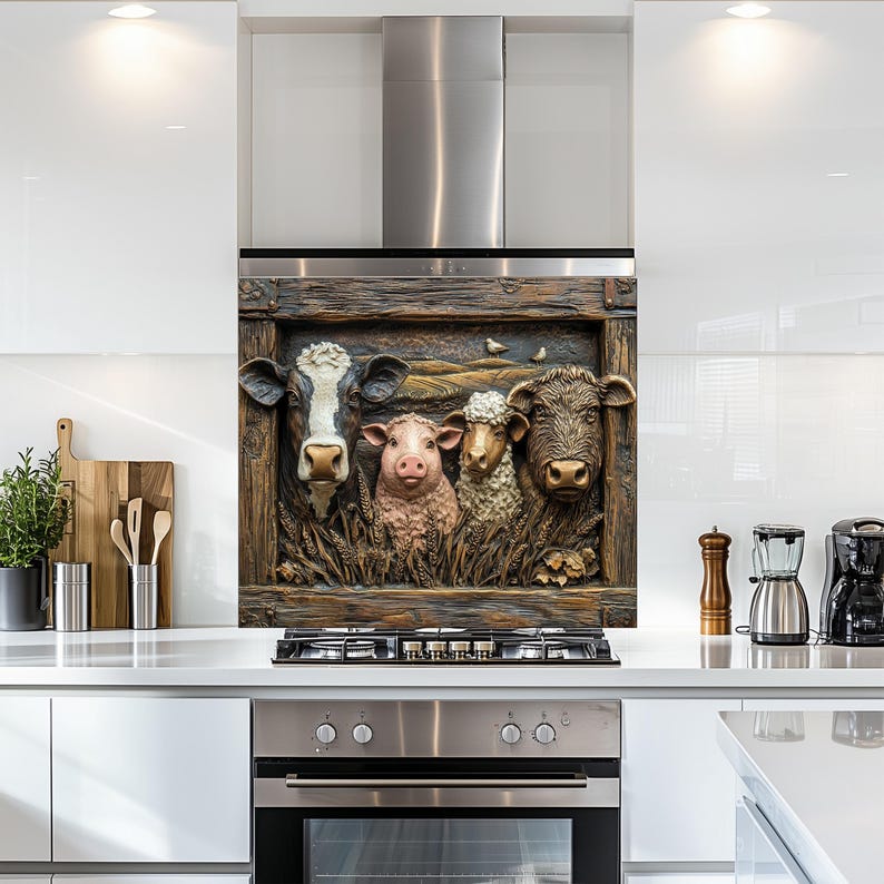 Farm Animal Tempered Glass Backsplash: Rustic Kitchen Decor - Etsy UK