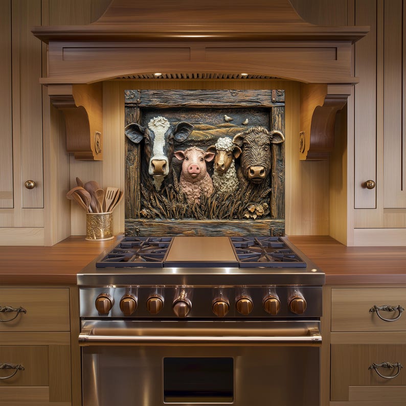 Farm Animal Backsplash,glass Backsplash, Unique Backsplash, Rustic ...