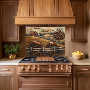 Horse Farm Tempered Glass Kitchen Backsplash: Heat & Scratch Resistant ...