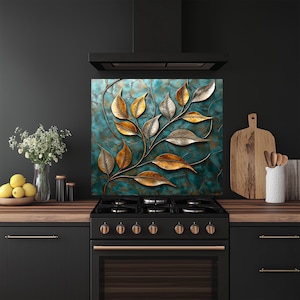 Tempered Glass Kitchen Backsplash: Rustic Leaf Design, Heat Resistant ...