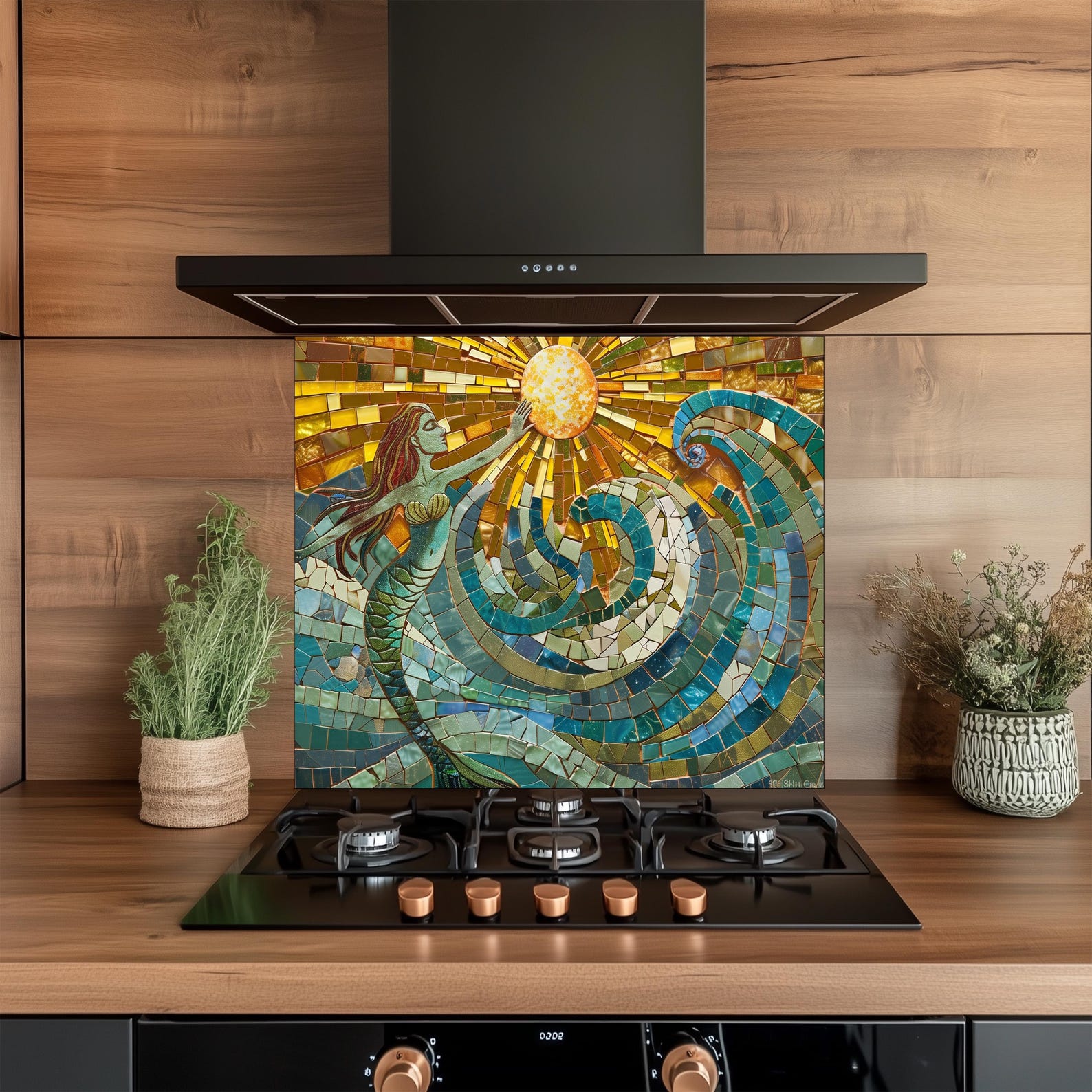 Glass Kitchen Backsplash Behind Stove, Mosaic Mermaid Glass Backsplash ...