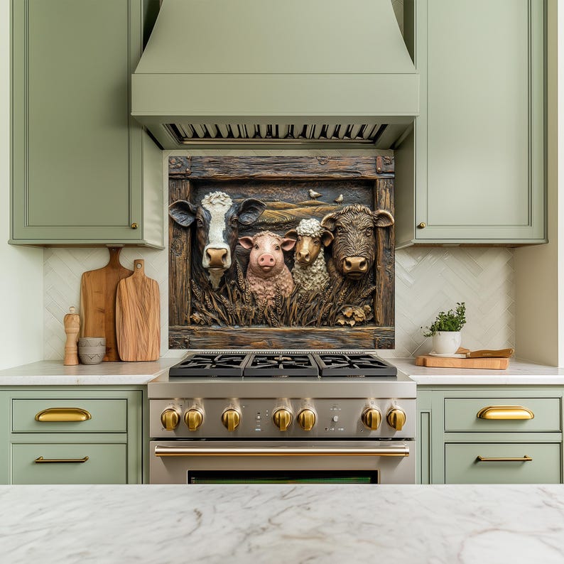 Farm Animal Backsplash,glass Backsplash, Unique Backsplash, Rustic ...